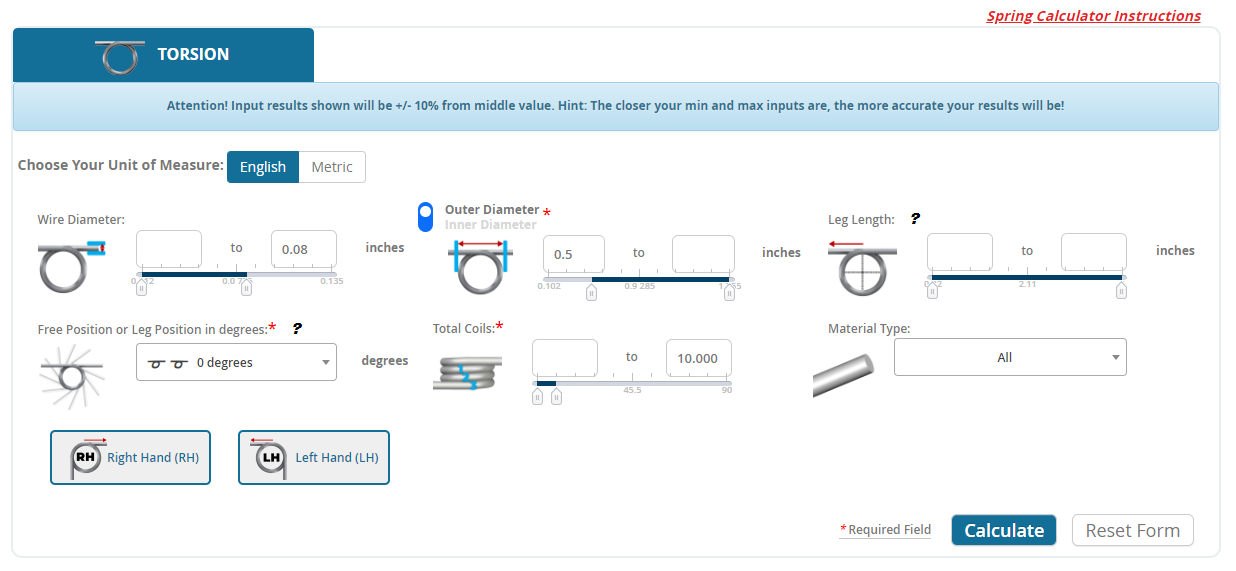 Torsional Springs Calculator